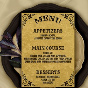 Printable Gothic Wedding Menu Template Editable Vintage Wedding ...