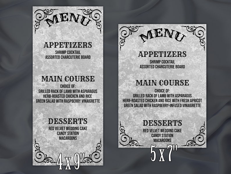 Printable Gothic Wedding Menu Editable Vintage Wedding Reception Menu ...