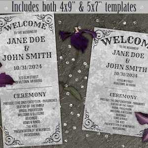 Printable Gothic Wedding Program Vintage Wedding Program Card Witchy ...