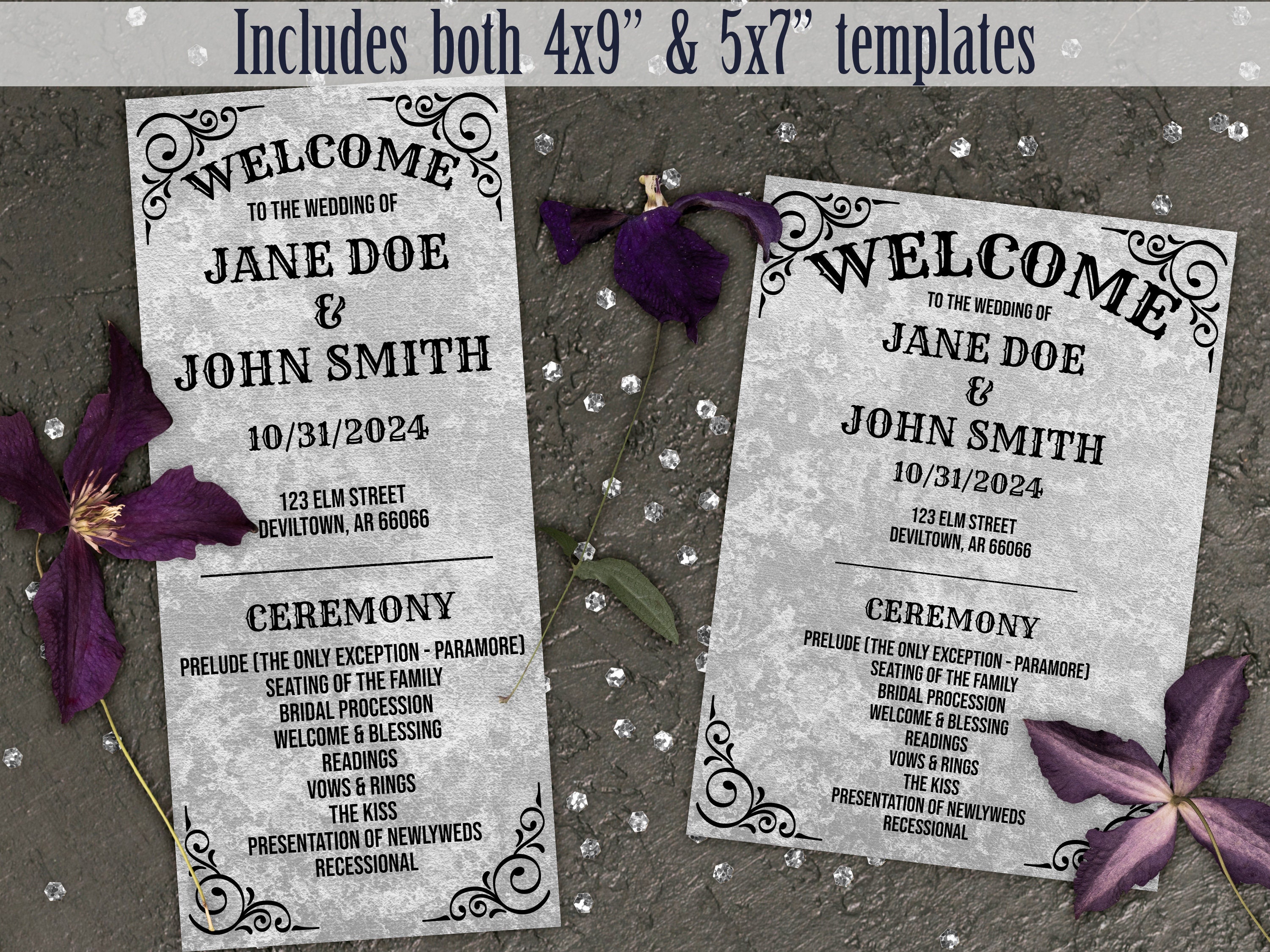 Printable Gothic Wedding Program Vintage Wedding Program Card Witchy ...