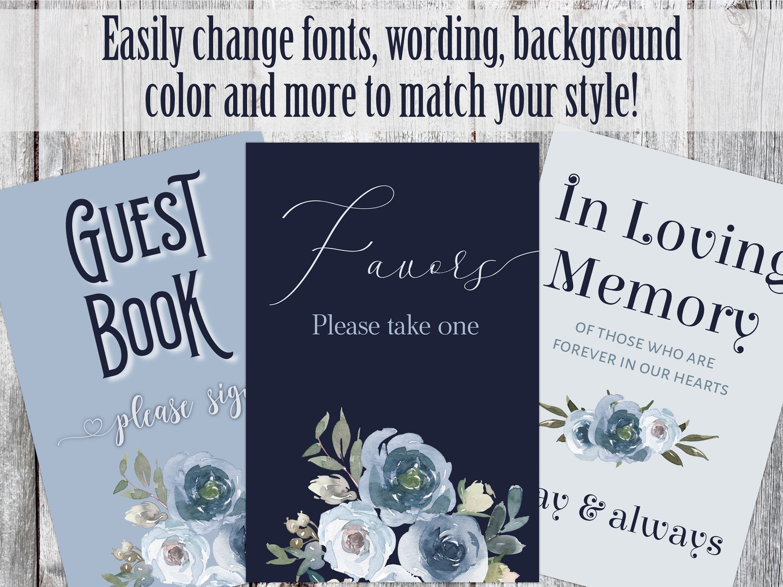 Modern Wedding Table Signs, Printable Reception Sign, Editable Favor ...