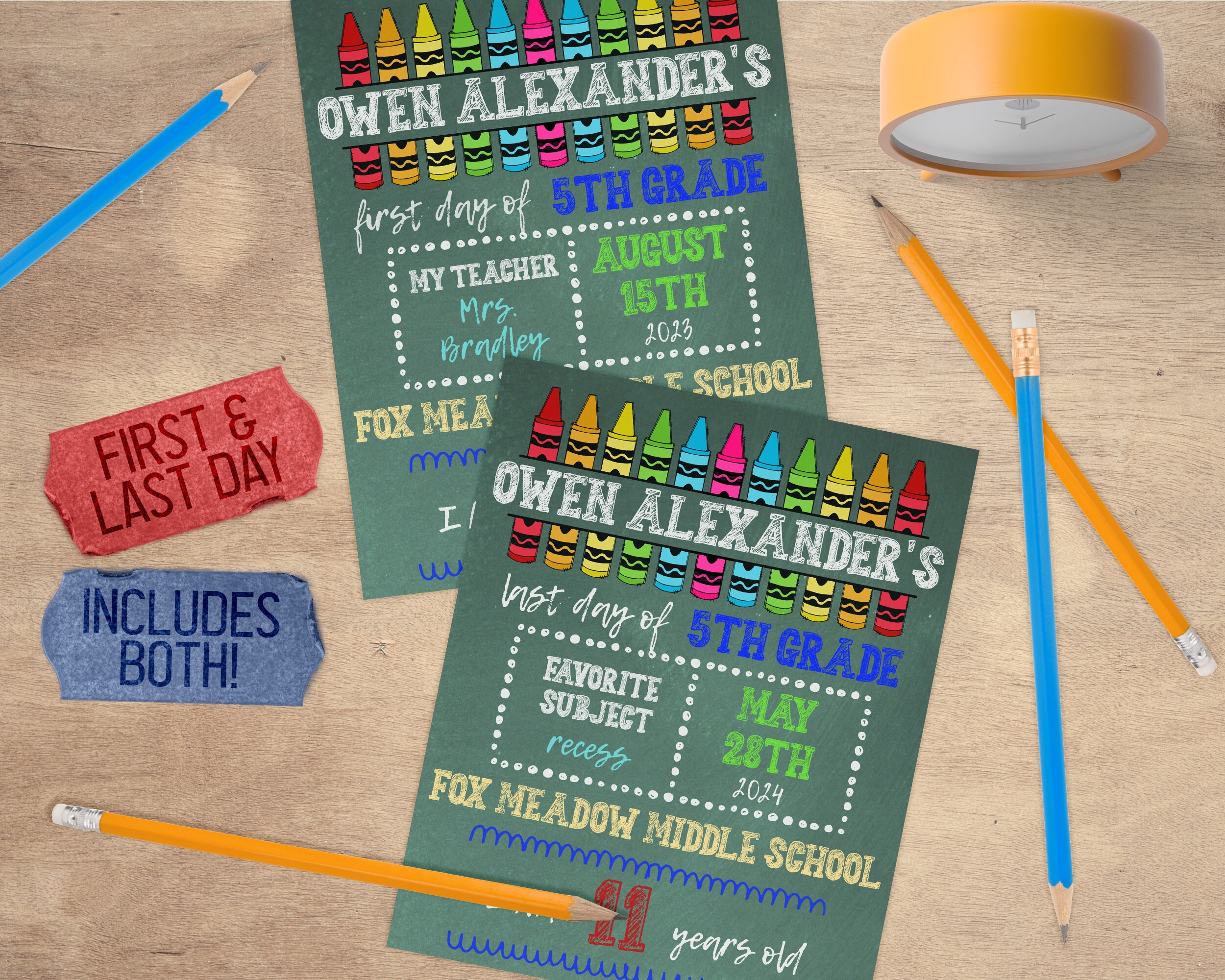 First & Last Day of School Chalkboard Photo Prop Reusable Printable End ...