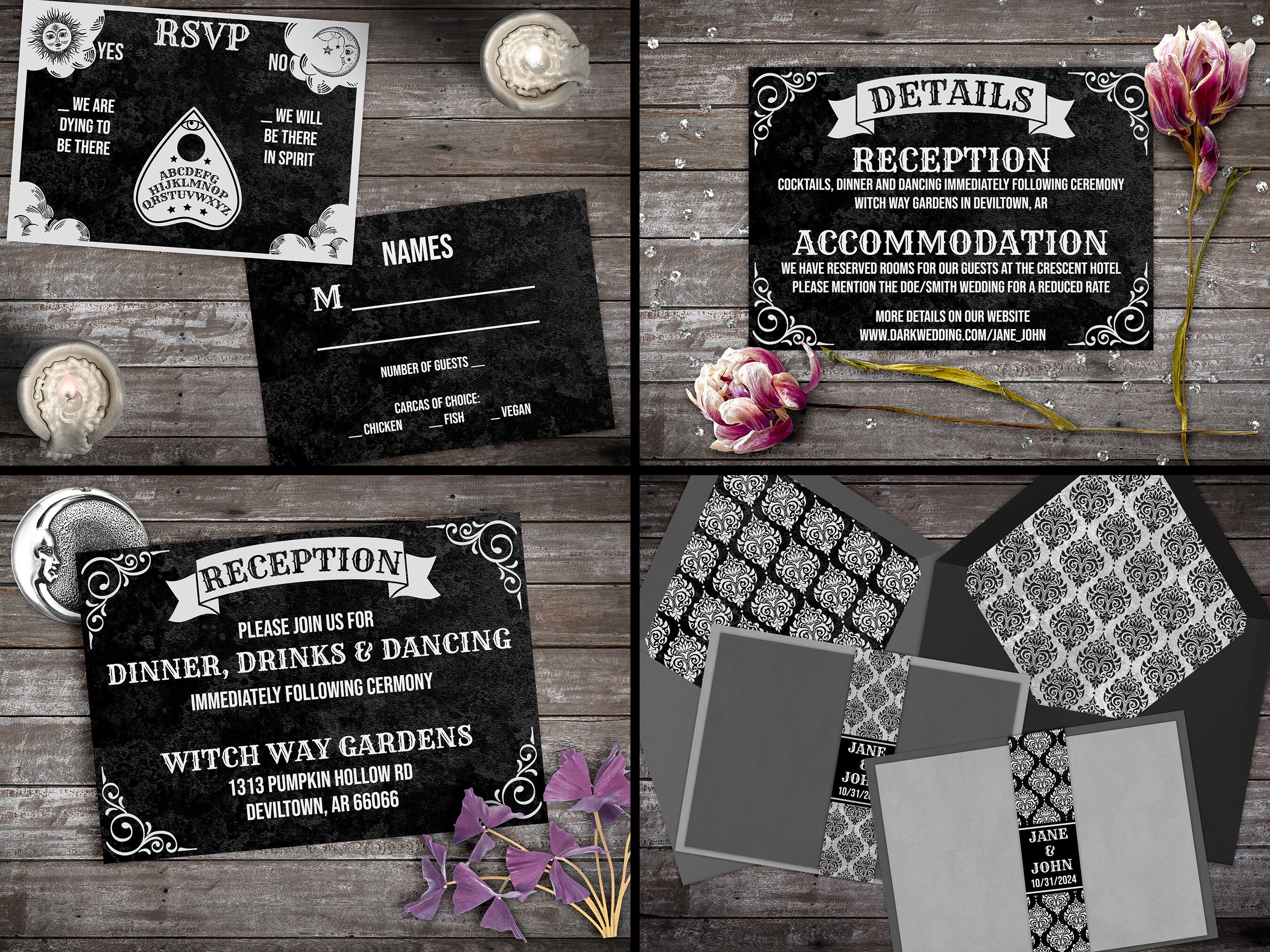 Printable Gothic Wedding Suite Witchy Dark Wedding Invitation Spooky ...
