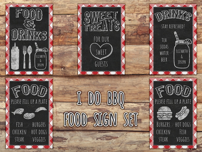 BBQ Party Food Table Sign, Printable Buffet Sign Set, Wedding Shower ...