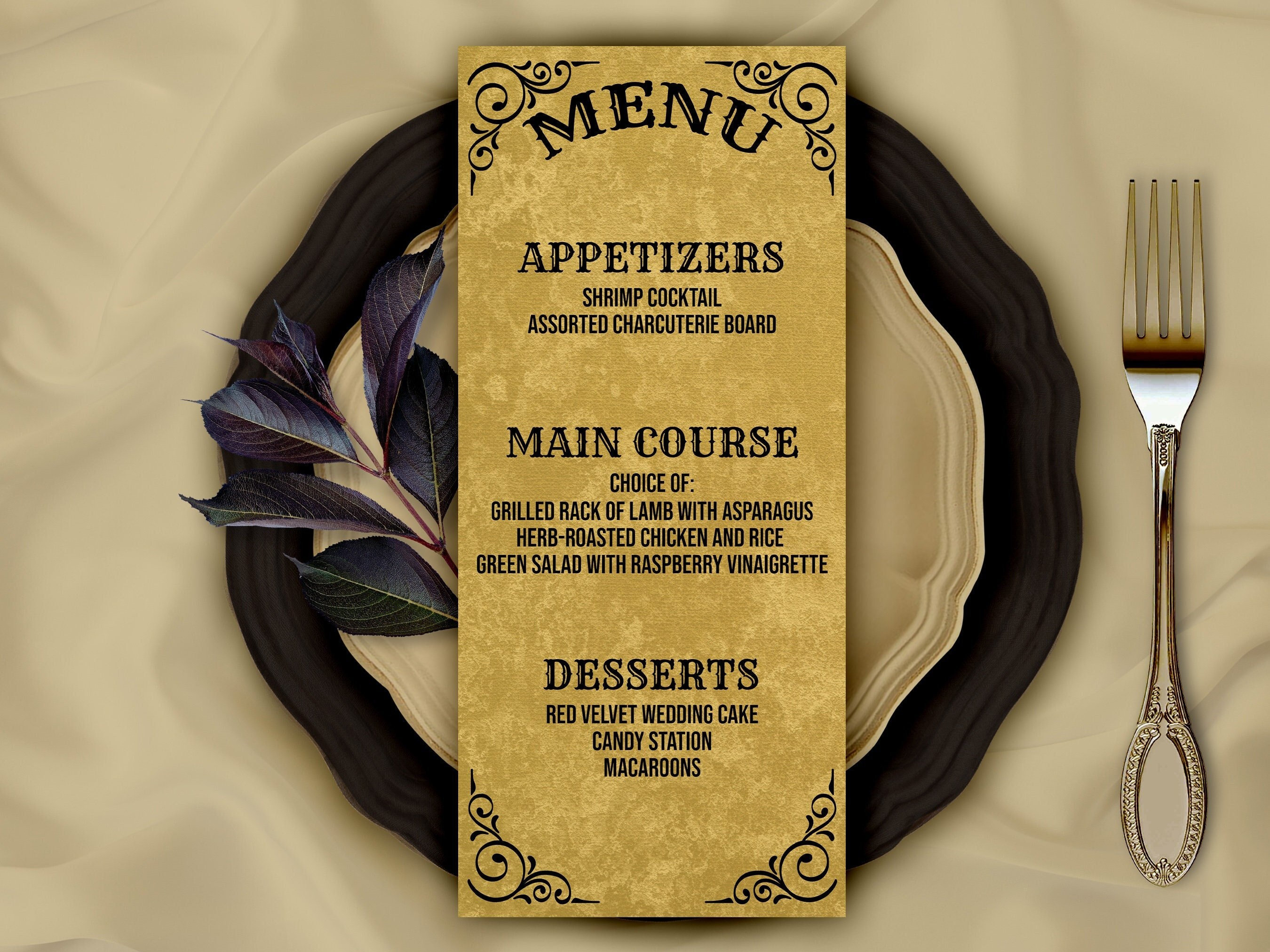 Printable Gothic Wedding Menu Template Editable Vintage Wedding ...