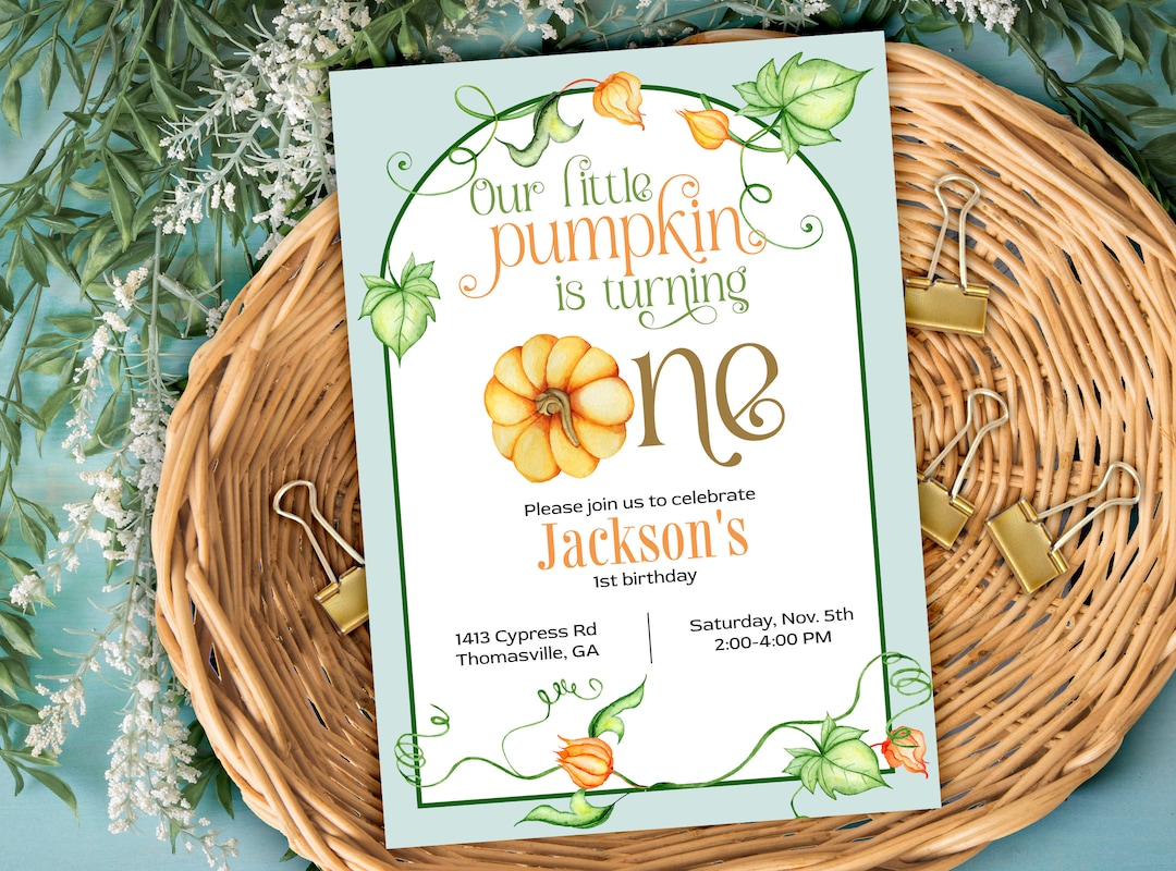 Editable Pumpkin First Birthday Invitation Little Pumpkin is One Invite ...