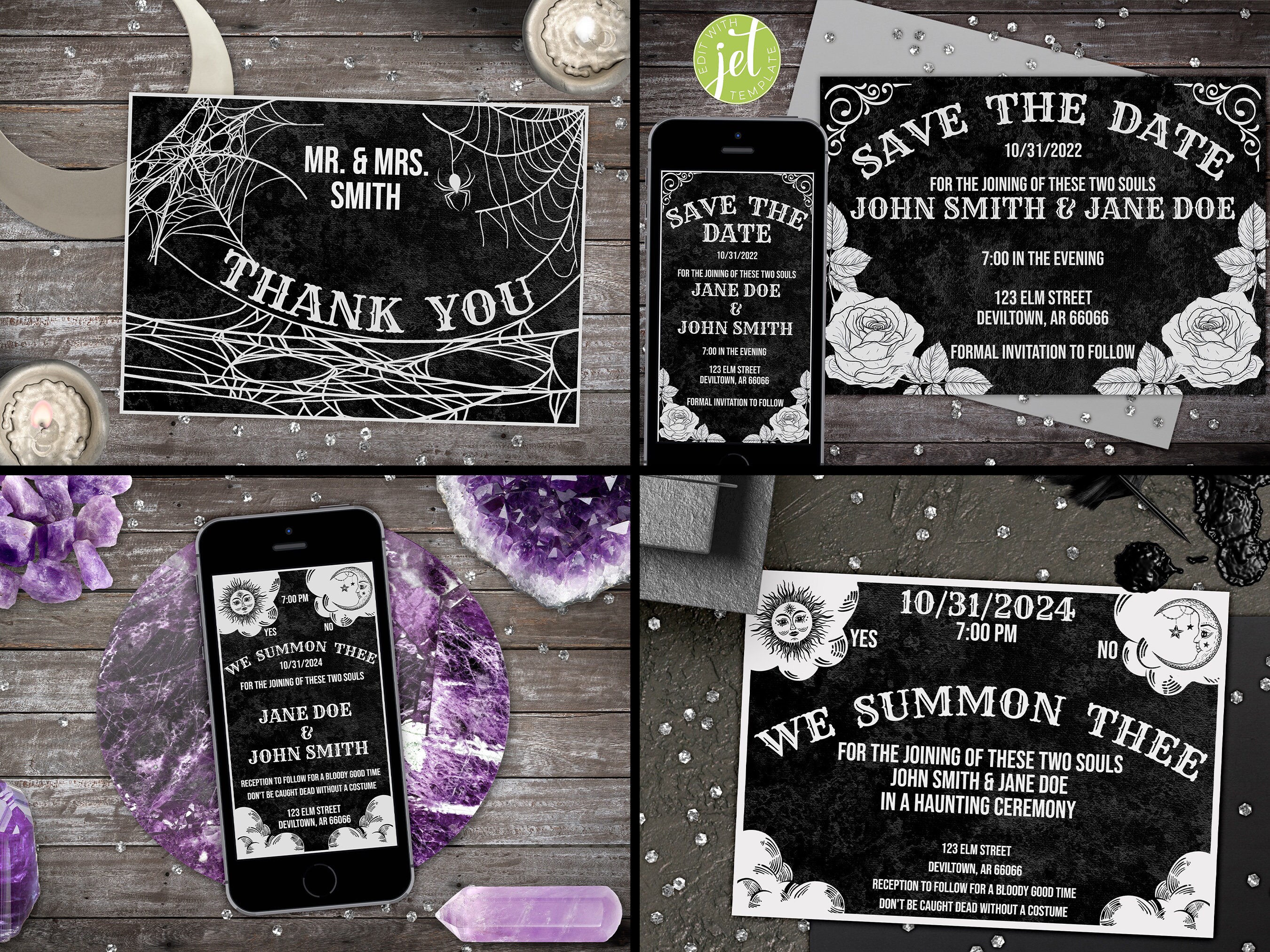 Printable Gothic Wedding Suite Witchy Dark Wedding Invitation Spooky ...