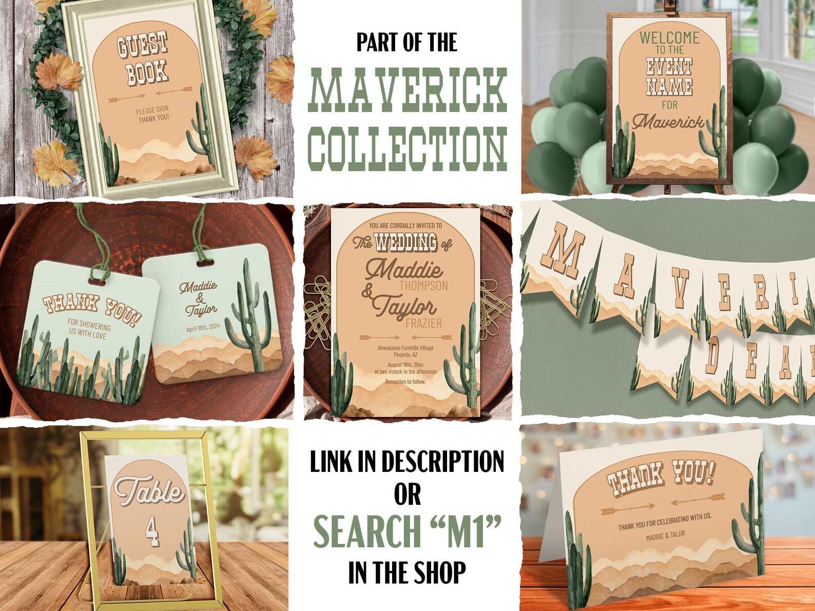 Boho Desert Cactus Southwestern Custom Name Bunting, Printable Rustic ...