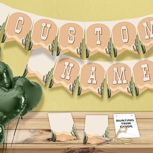 Boho Desert Cactus Southwestern Custom Name Bunting, Printable Rustic ...