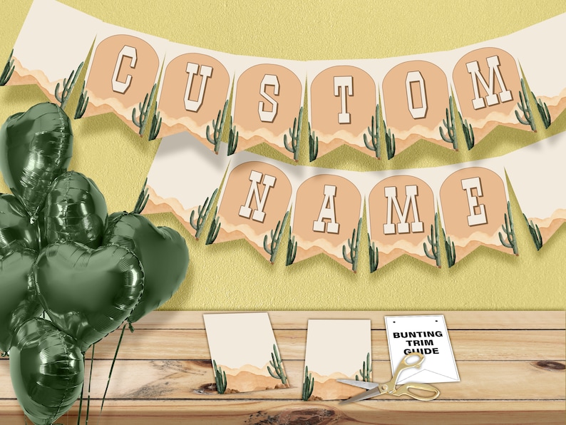 Boho Desert Cactus Southwestern Custom Name Bunting, Printable Rustic ...