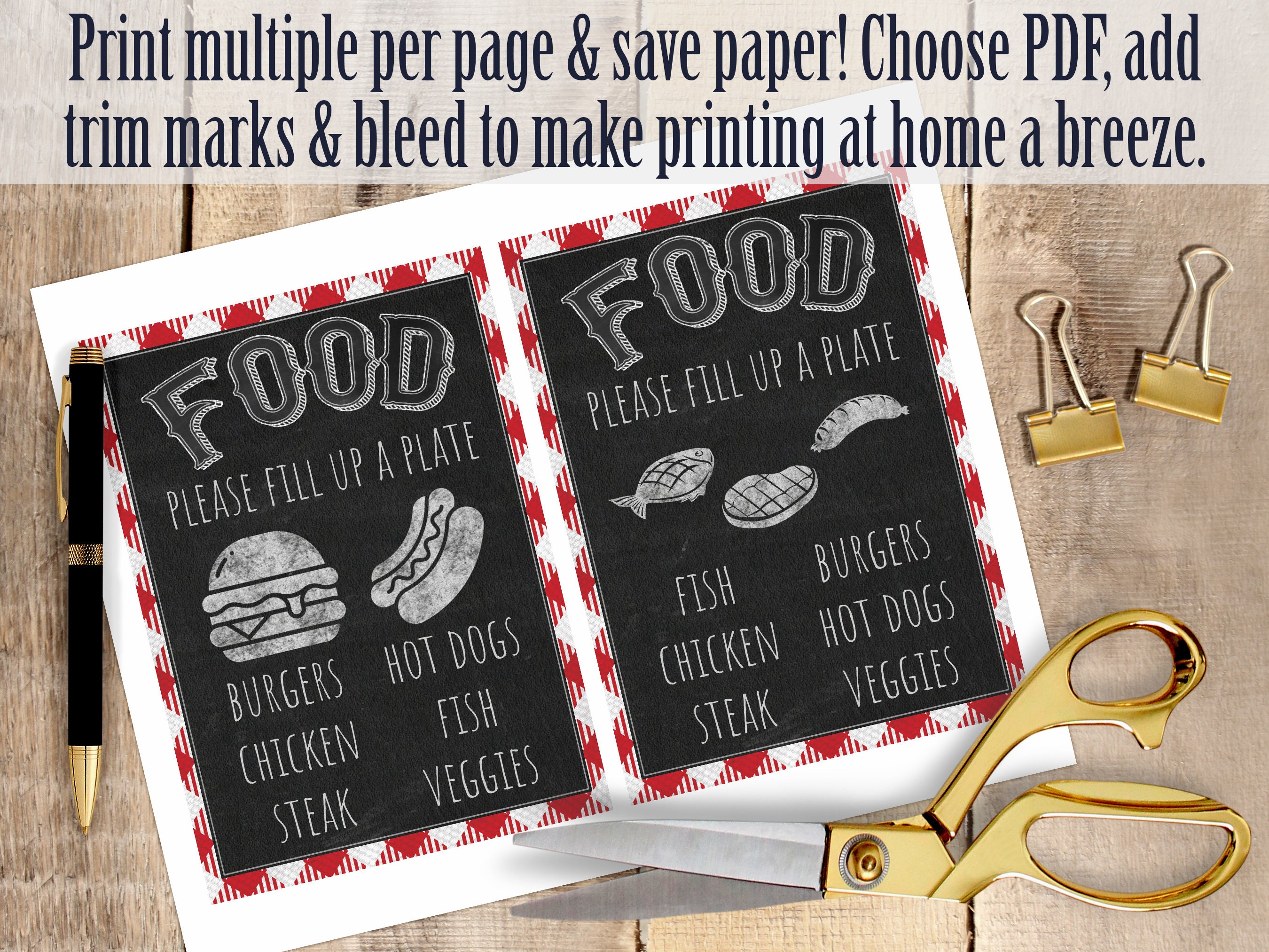 BBQ Party Food Table Sign, Printable Buffet Sign Set, Wedding Shower ...
