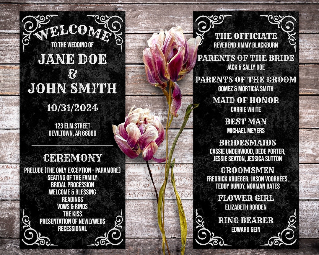 Printable Gothic Wedding Program Vintage Wedding Program Card Witchy ...