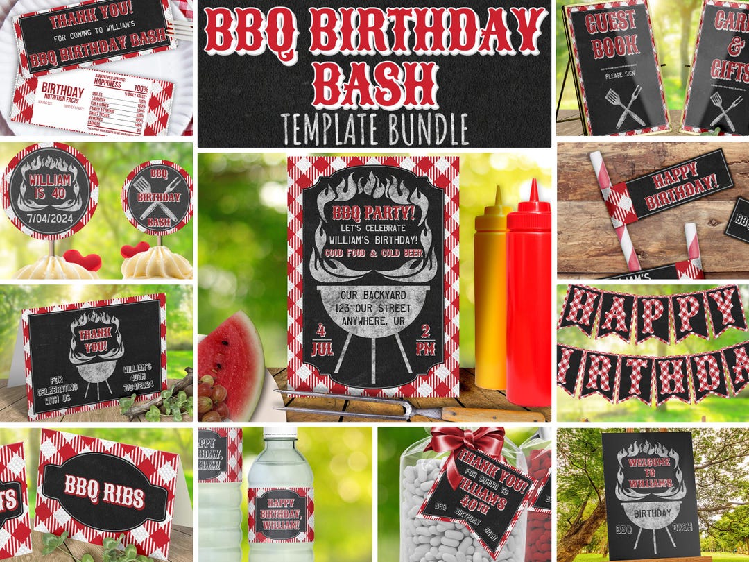 BBQ Birthday Party Decor, Printable Summer Backyard Grilling Chalkboard ...