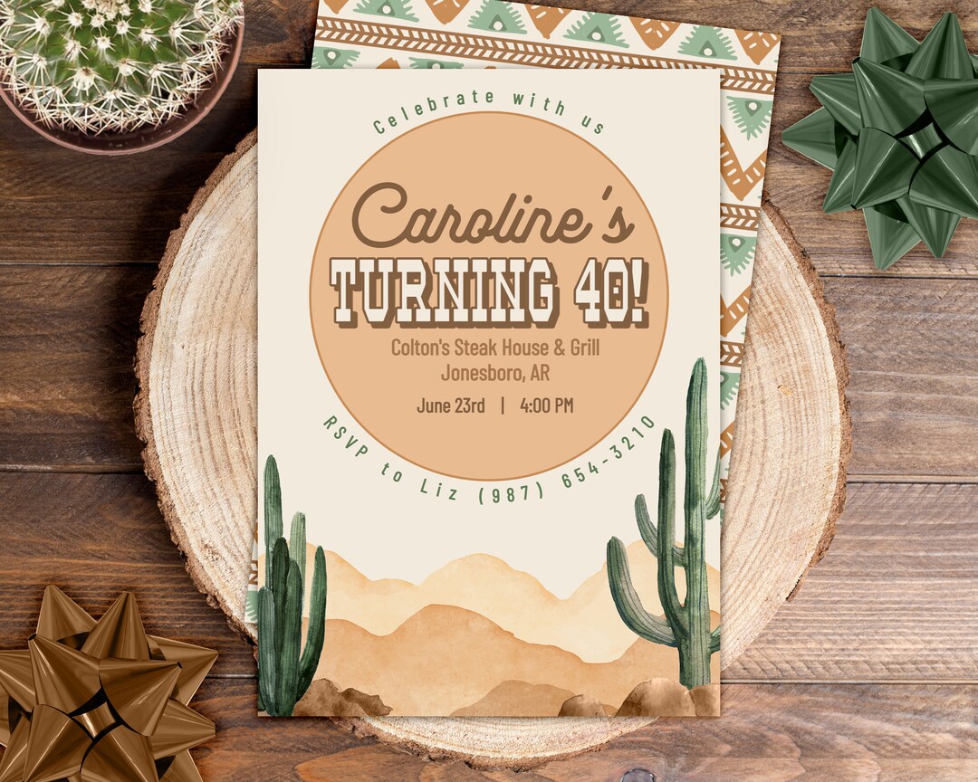Boho Desert Cactus Rustic Birthday Party Invitation Template ...