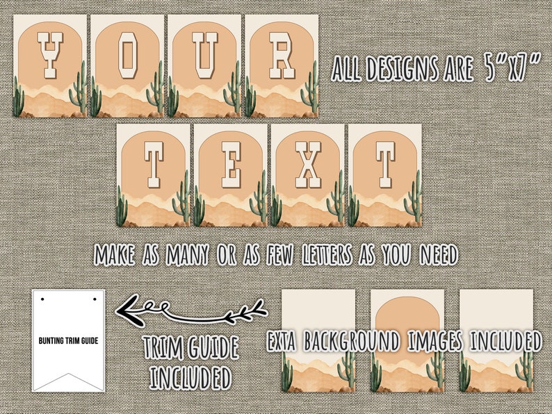 Boho Desert Cactus Southwestern Custom Name Bunting, Printable Rustic ...