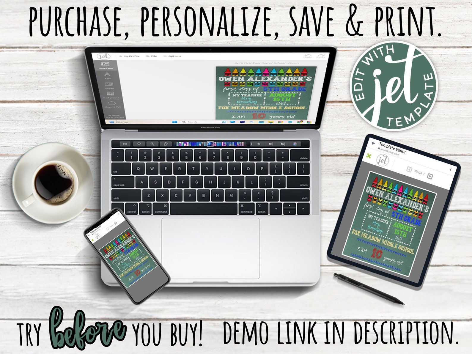 First & Last Day of School Chalkboard Photo Prop Reusable Printable End ...