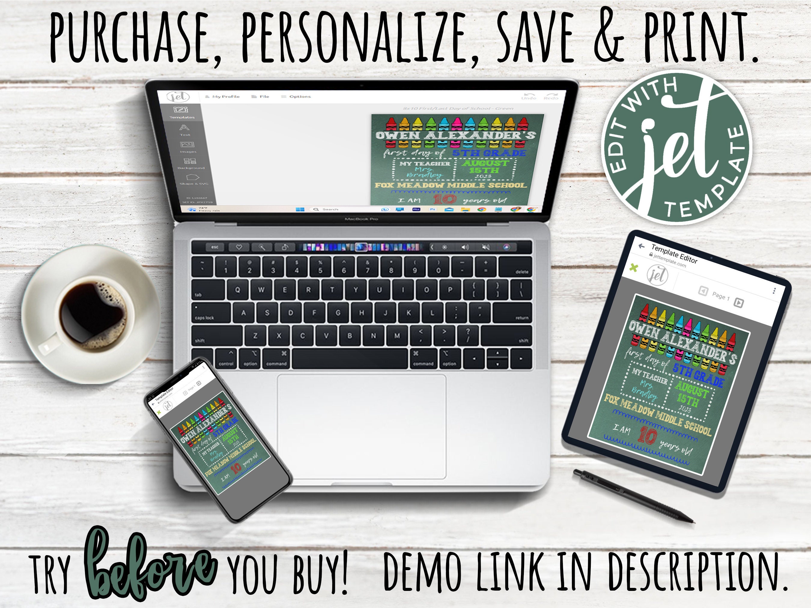 First & Last Day of School Chalkboard Photo Prop Reusable Printable End ...