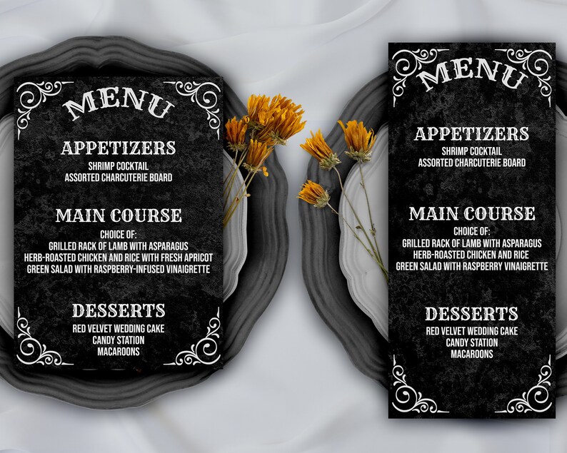 Printable Gothic Wedding Menu Editable Vintage Wedding Reception Menu ...