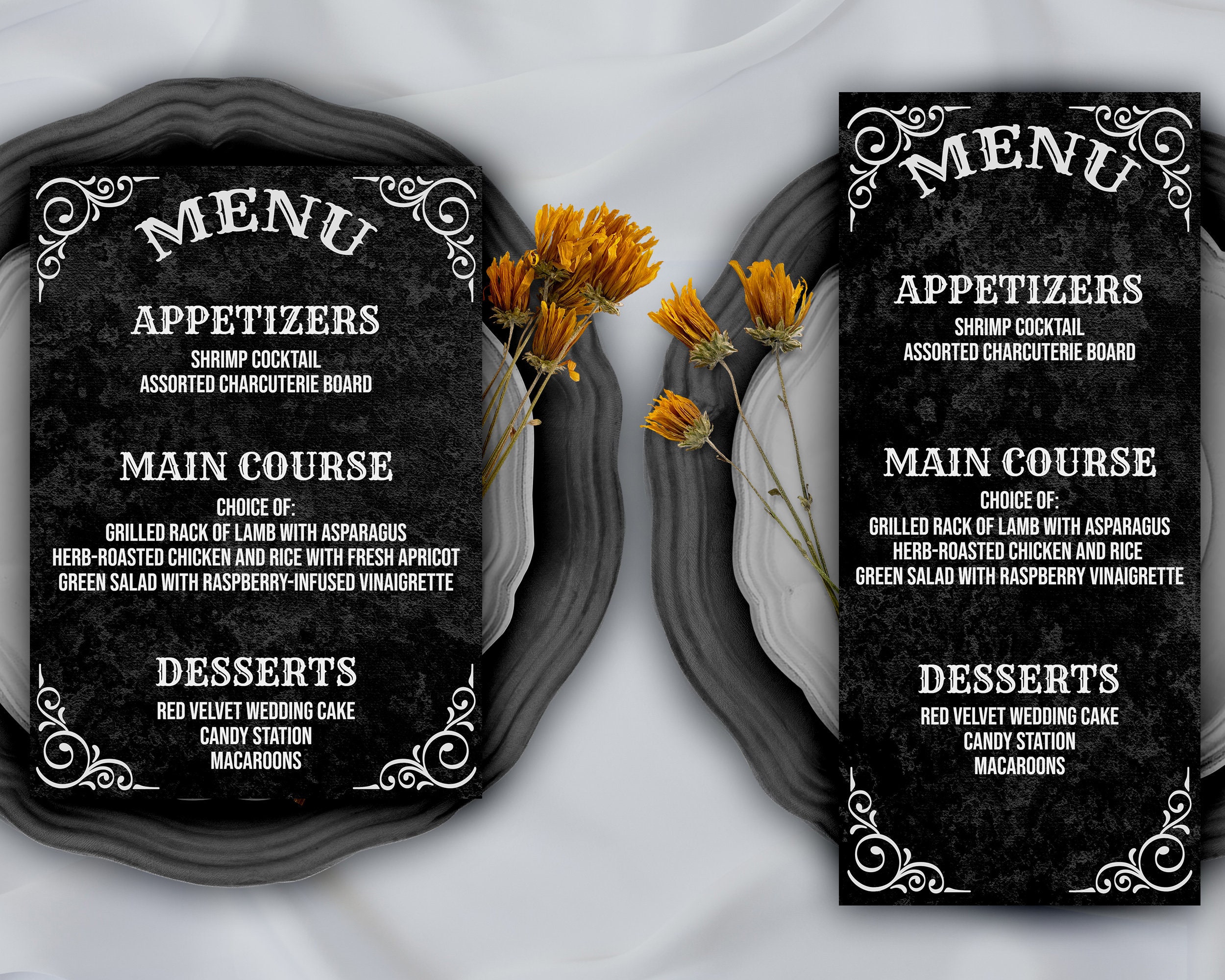 Printable Gothic Wedding Menu Editable Vintage Wedding Reception Menu ...