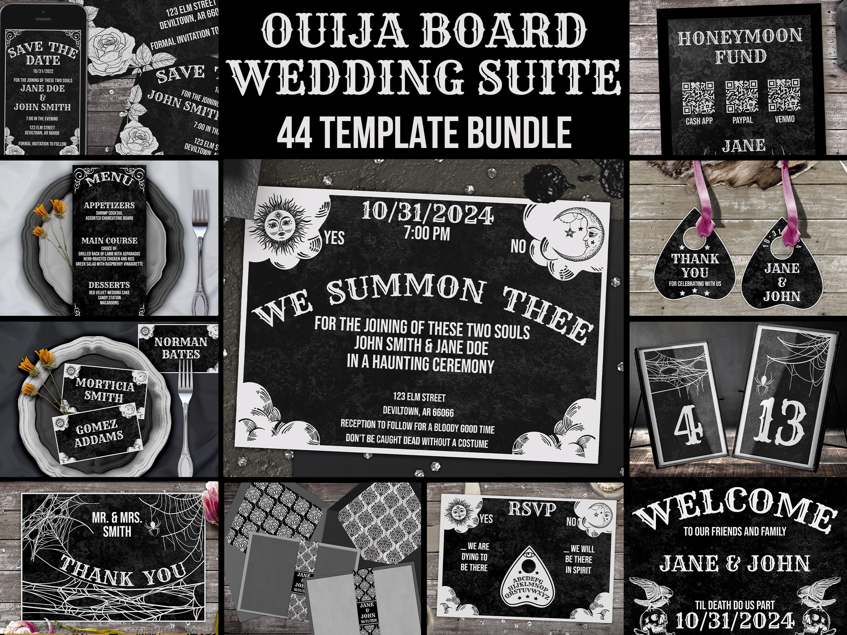 Printable Gothic Wedding Suite Witchy Dark Wedding Invitation Spooky ...