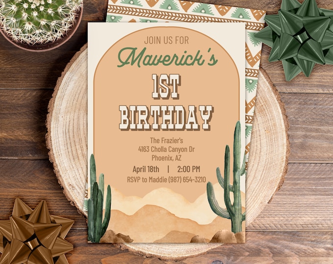 Boho Desert Cactus Southwestern Birthday Party Invitation Template ...