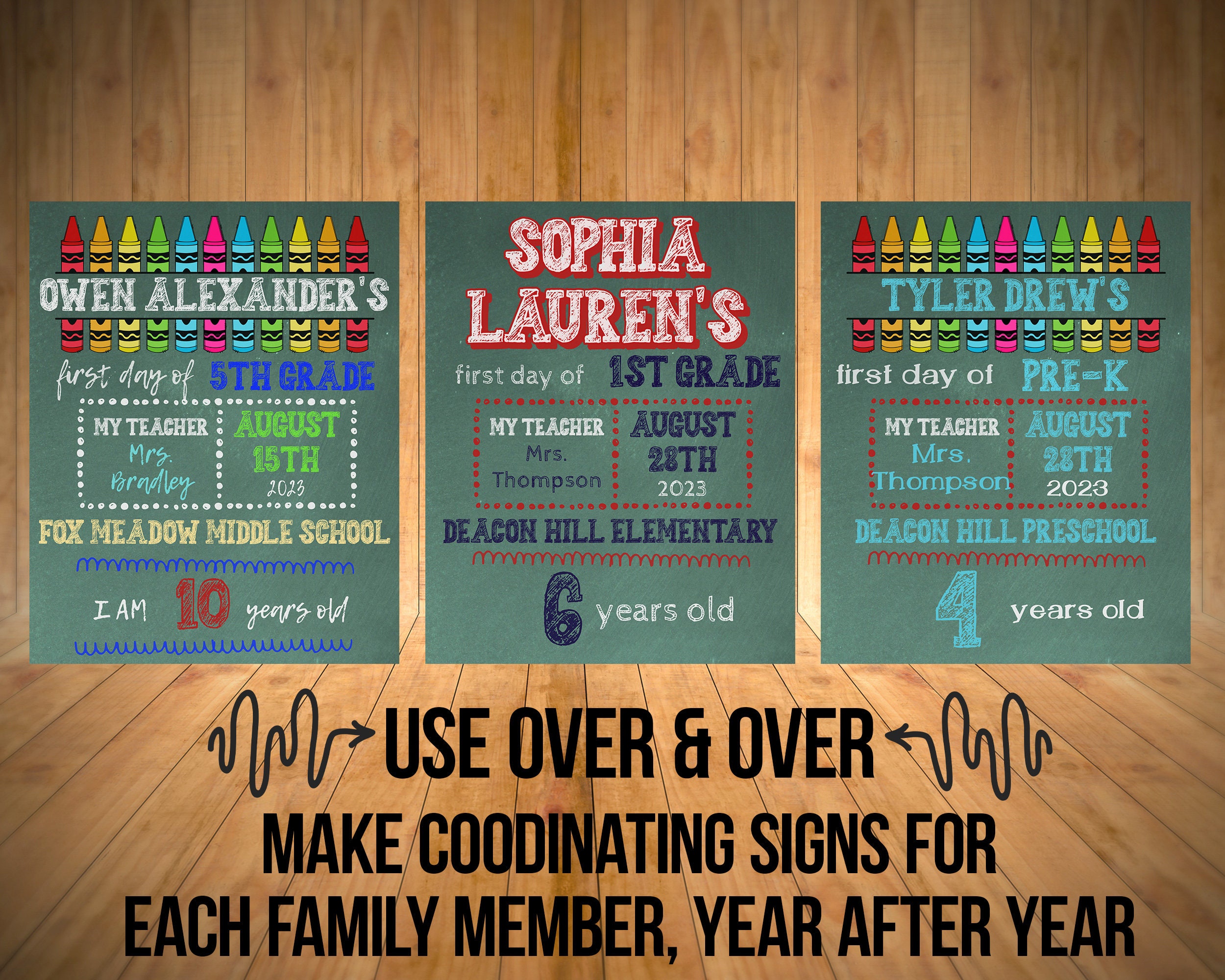 First & Last Day of School Chalkboard Photo Prop Reusable Printable End ...