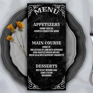Printable Gothic Wedding Menu Editable Vintage Wedding Reception Menu ...