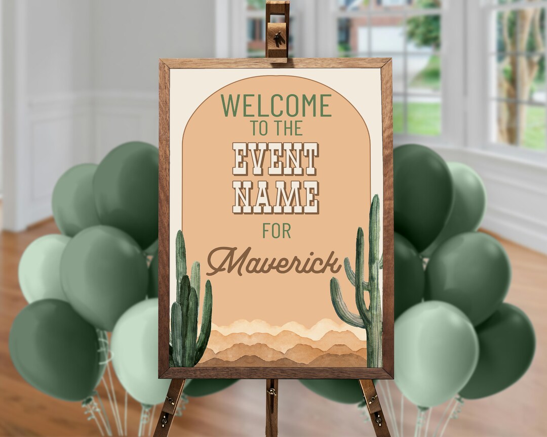 Boho Southwestern Desert Cactus Welcome Sign, Succulent Rustic Wedding ...