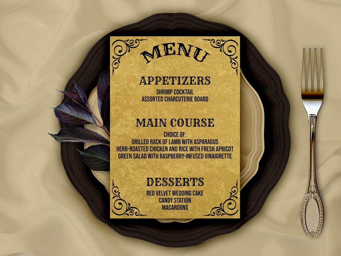 Printable Gothic Wedding Menu Template Editable Vintage Wedding ...