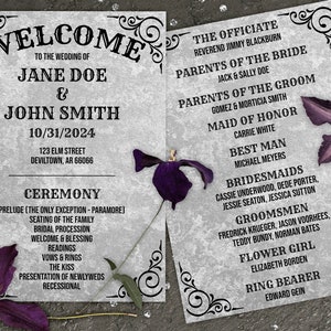Printable Gothic Wedding Program Vintage Wedding Program Card Witchy ...