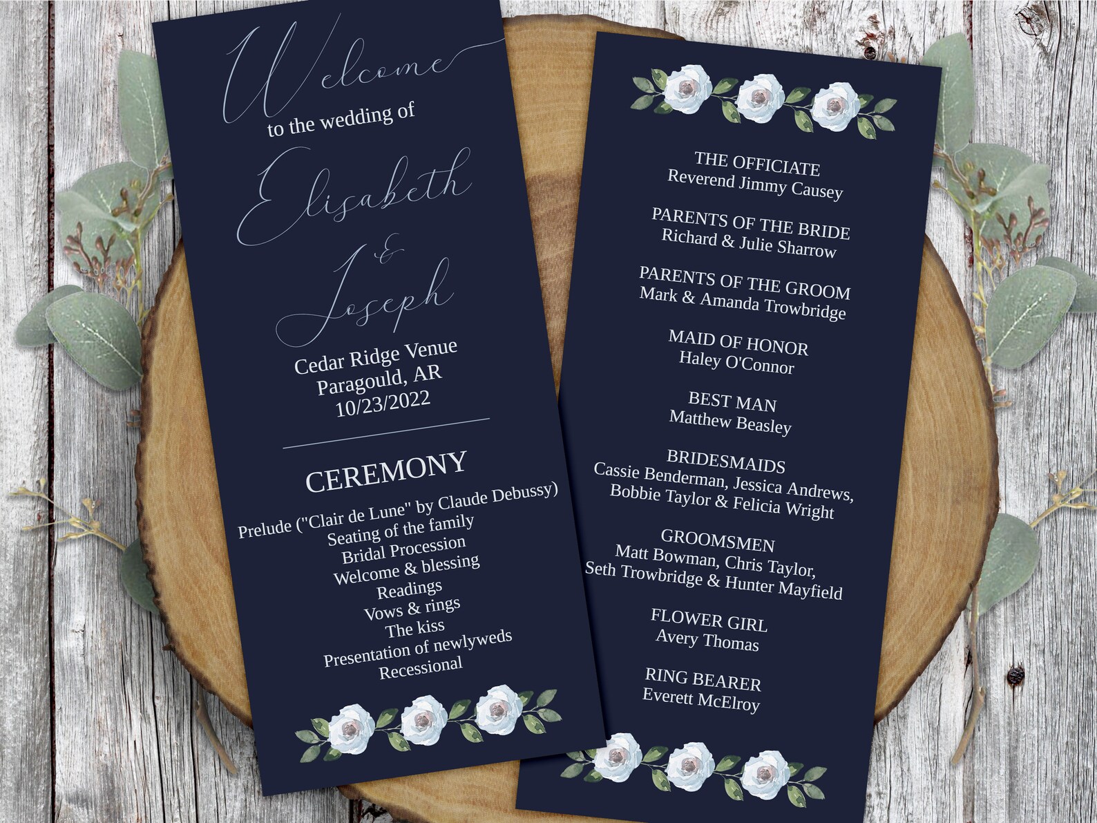 Modern Wedding Program, Printable Navy Flat Program Cards, Classic ...