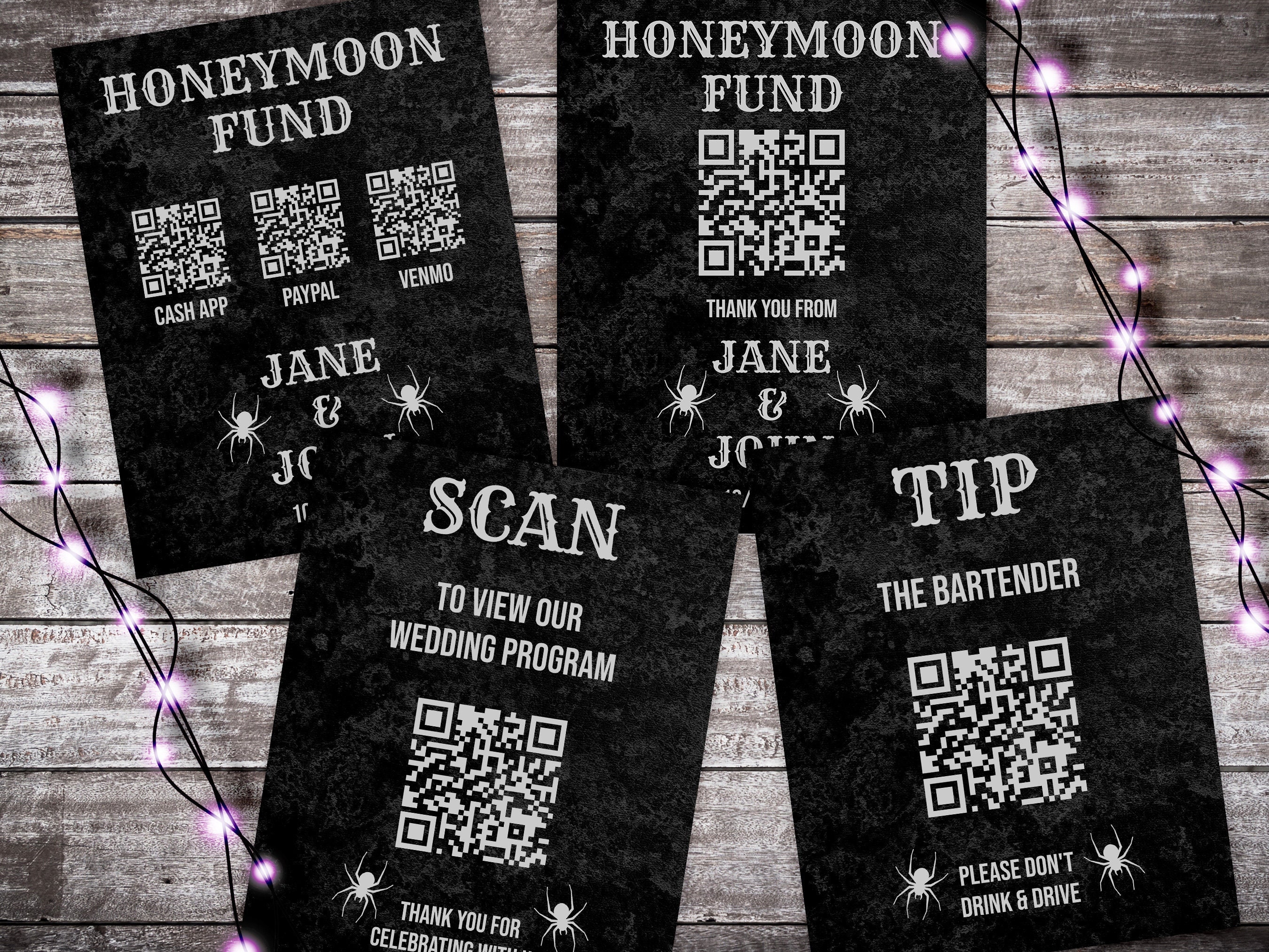 Vintage Wedding QR Code Sign Printable Gothic Wedding Honeymoon Fund Sign Printable Custom DIY ...