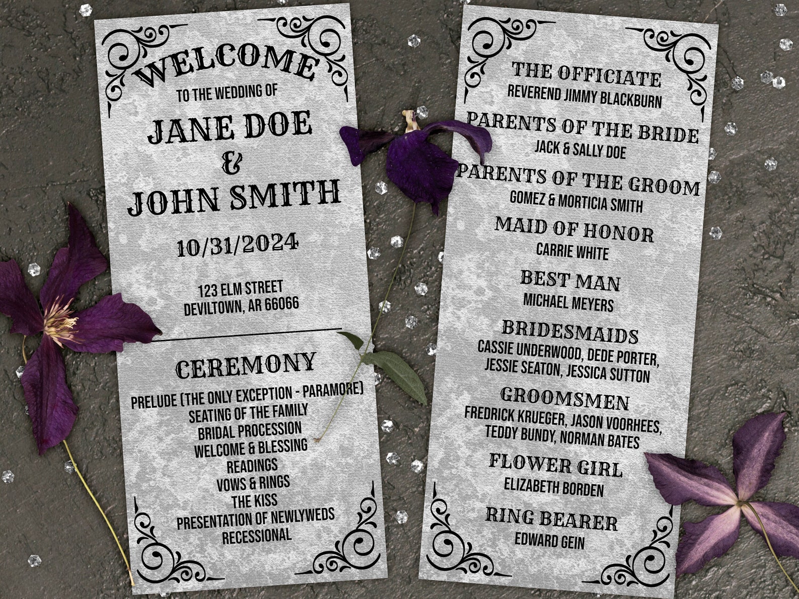 Printable Gothic Wedding Program Vintage Wedding Program Card Witchy ...