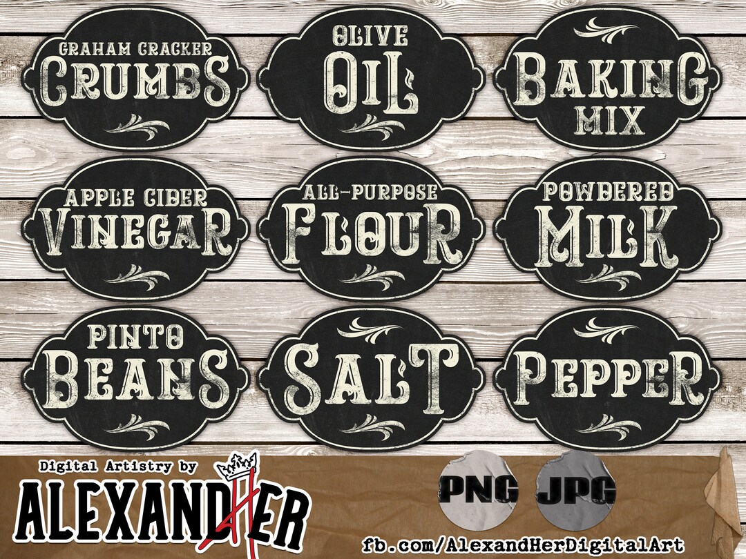 Set 2 - Vintage Chalkboard Pantry Labels, Printable Farmhouse Decals ...