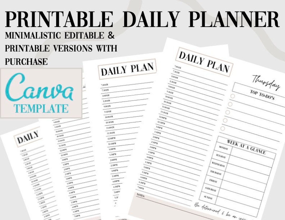 Minimalistic Editable Daily Planner Canva Template - Etsy