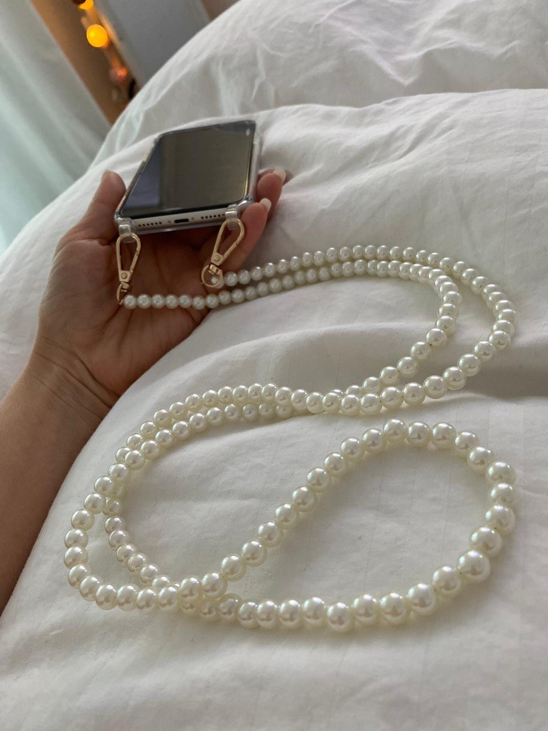 Pearl Necklace, Carabiner, iPhone Phone Chain, Pearl Phone, Wedding ...