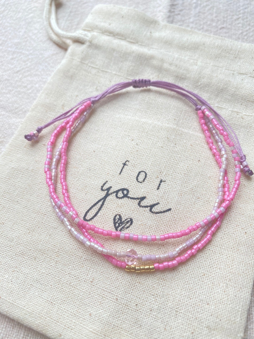 Bracelet Minimalist Three-part Bracelet Pink and Pink Handmade Bracelet ...