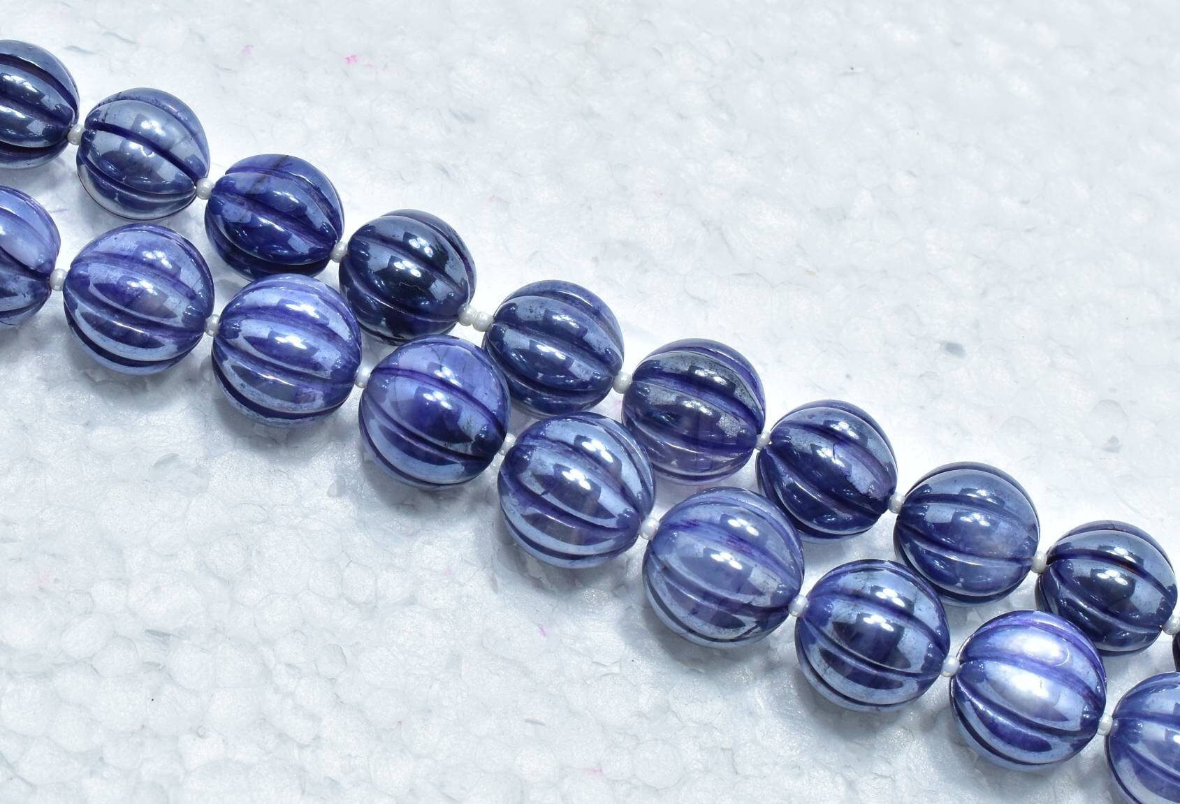 Moonstone Coated Melon Shape Beads Moonstone Carved Beads , 7" Strand ...