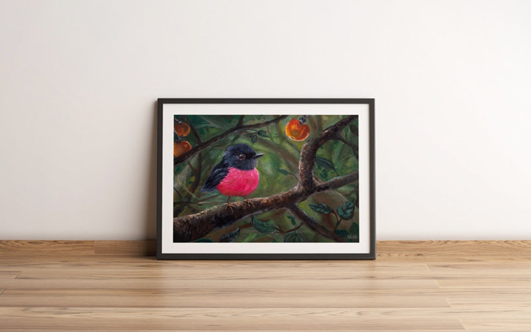 Pink Robin Printable, Bird Oil Painting Print, Cute Bird Instant ...