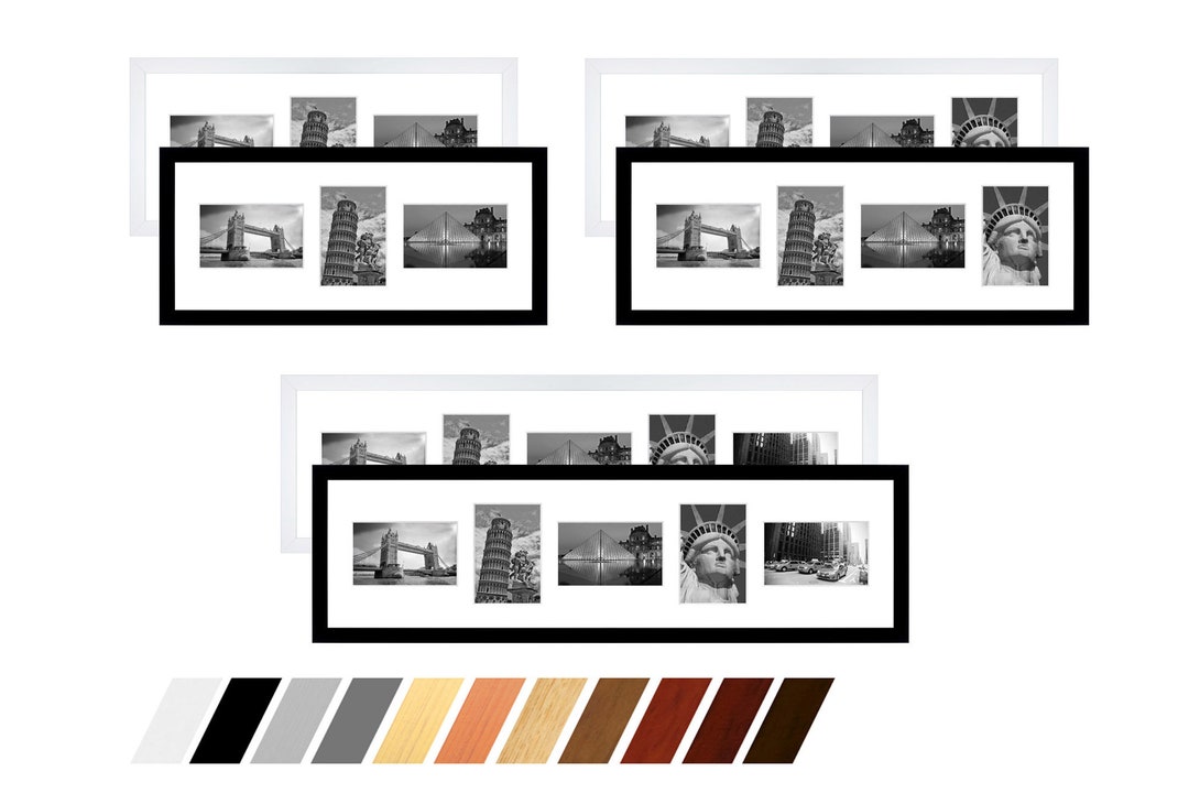 Collage Real Wood Picture Frame Gallery With Passe-partout for 3 to 5 ...