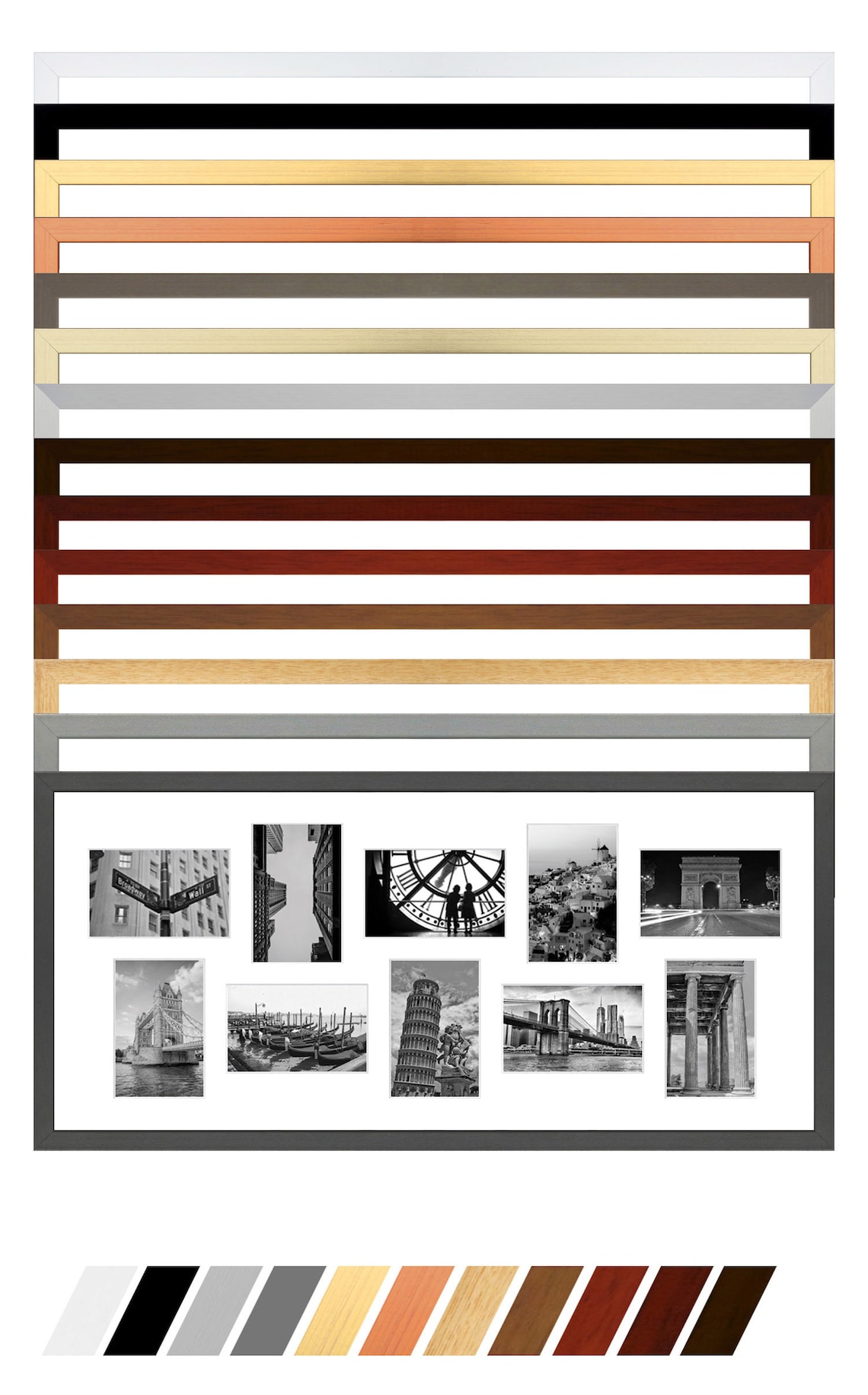 Collage Real Wood Picture Frame Gallery With Passe-partout for 10 to 20 ...