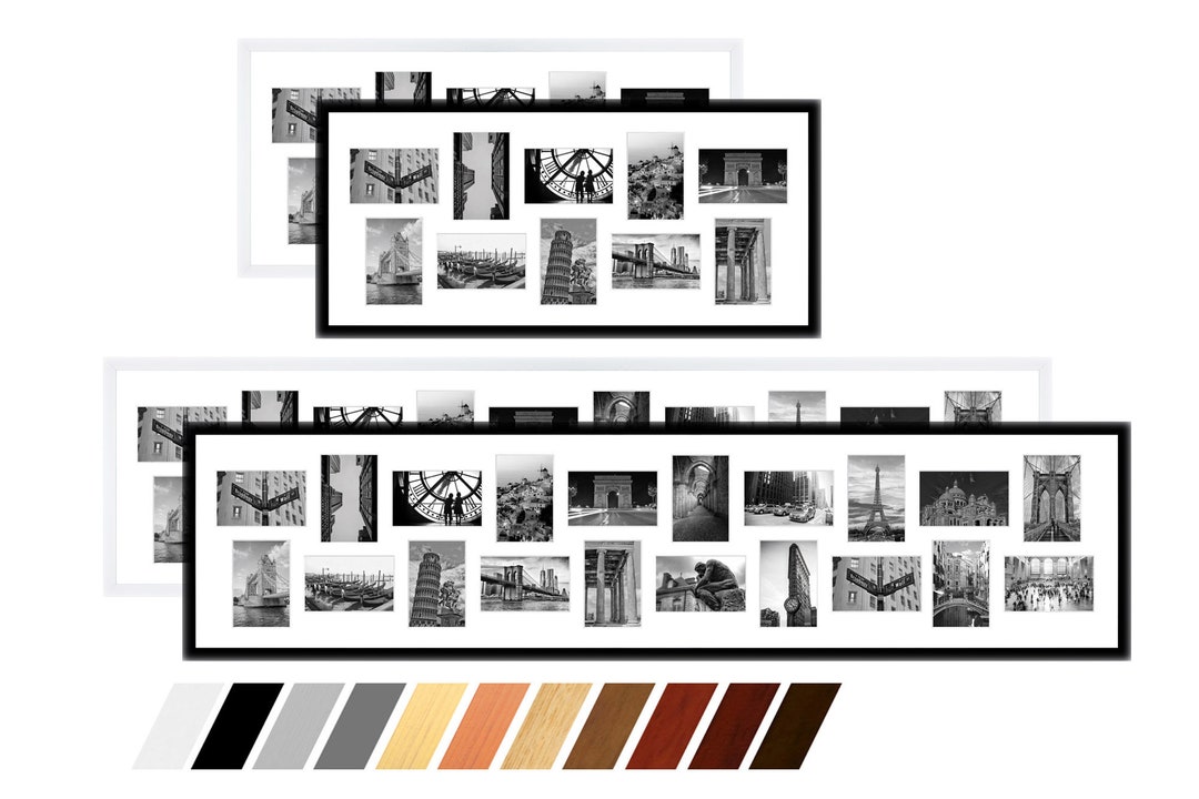Collage Real Wood Picture Frame Gallery With Passe-partout for 10 to 20 ...
