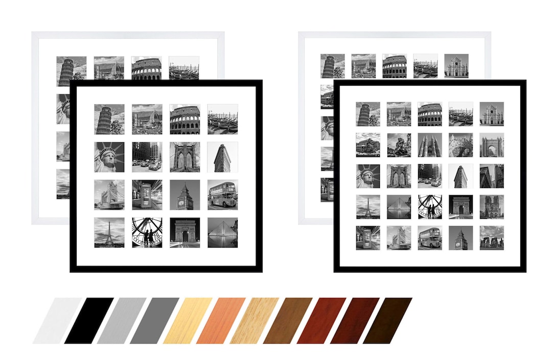 Collage Real Wood Picture Frame Gallery With Passe-partout for 16 or 25 ...