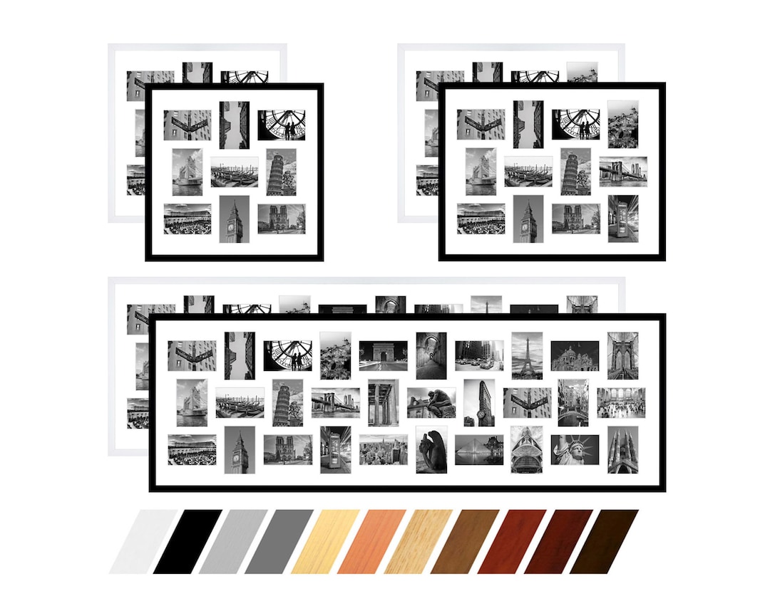 Collage Real Wood Picture Frame Gallery With Passe-partout for 9 to 30 ...
