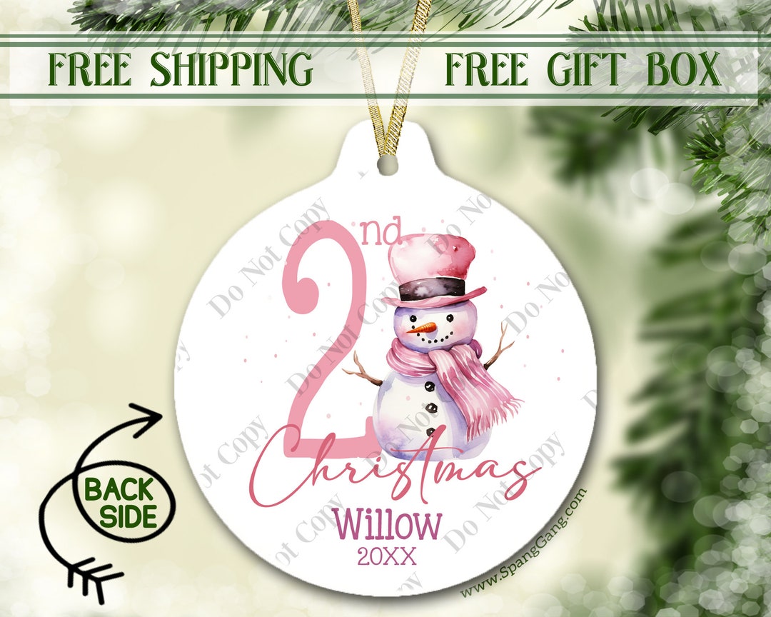 My 2nd Christmas | Yearly Christmas Ornament | Custom Pink Snowman ...