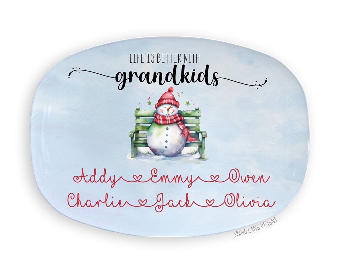Custom Grandma Plate With Grandkids Names | Snowman Platter for ...