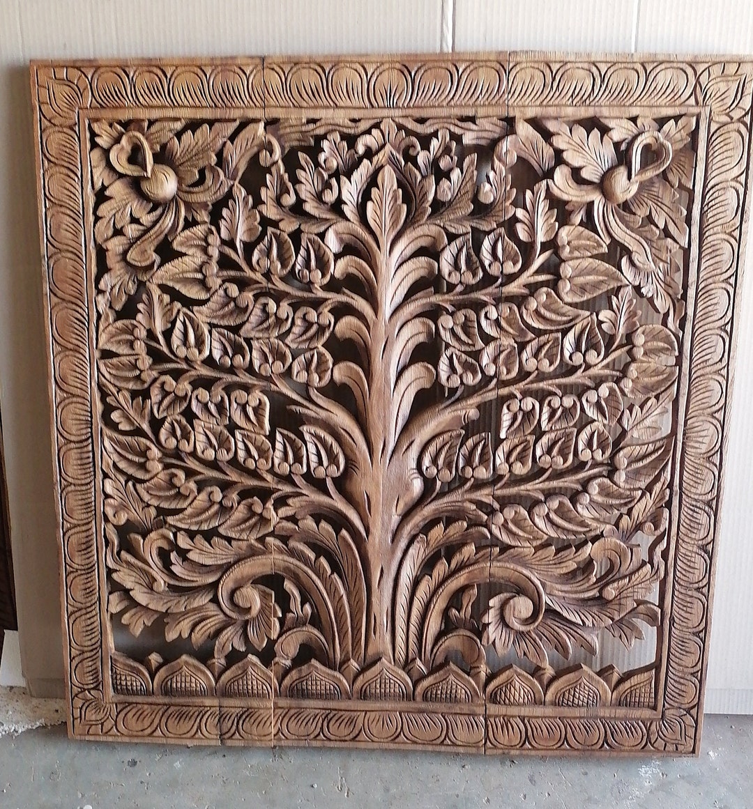Extra Thickness Natural Color Tree of Life Wood Carving Panel 90 X 90 ...