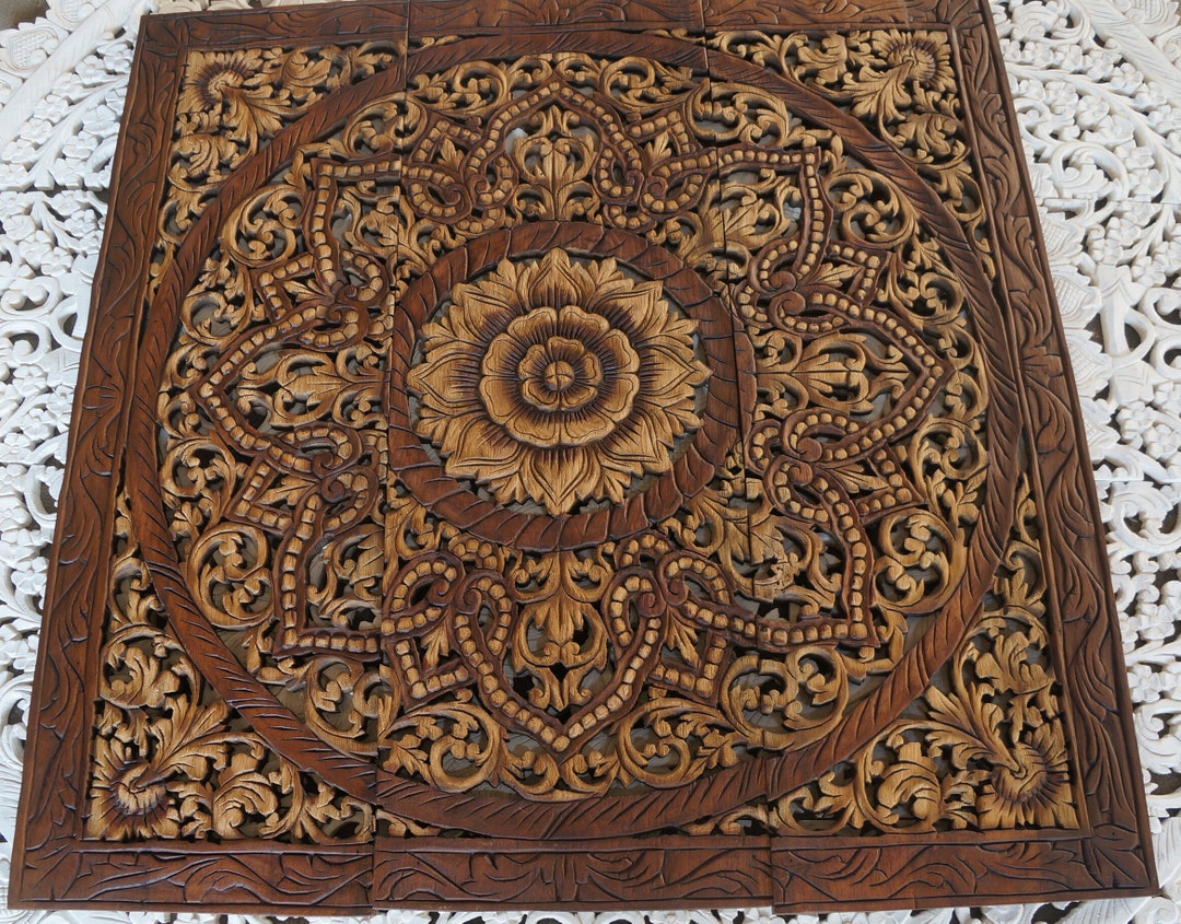 Reclaim Wood Carving Panel 90 X 90 Cm Wooden Carved Plaque Wall Art ...