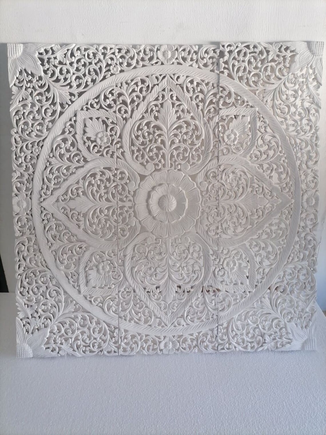 White Mandala Wood Carving Panel 90 X 90 Cm Wall Art Hanging Mandala ...