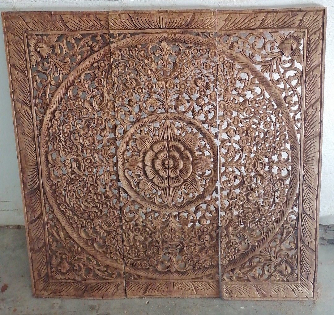 Mandala Wood Carving Panel 90 X 90 Cm Wooden Carved Plaque Wall Art ...